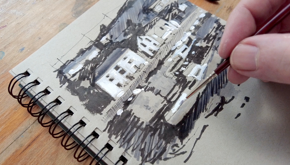 Sketching a Harbour Scene on Toned Paper, Porthleven, Cornwall